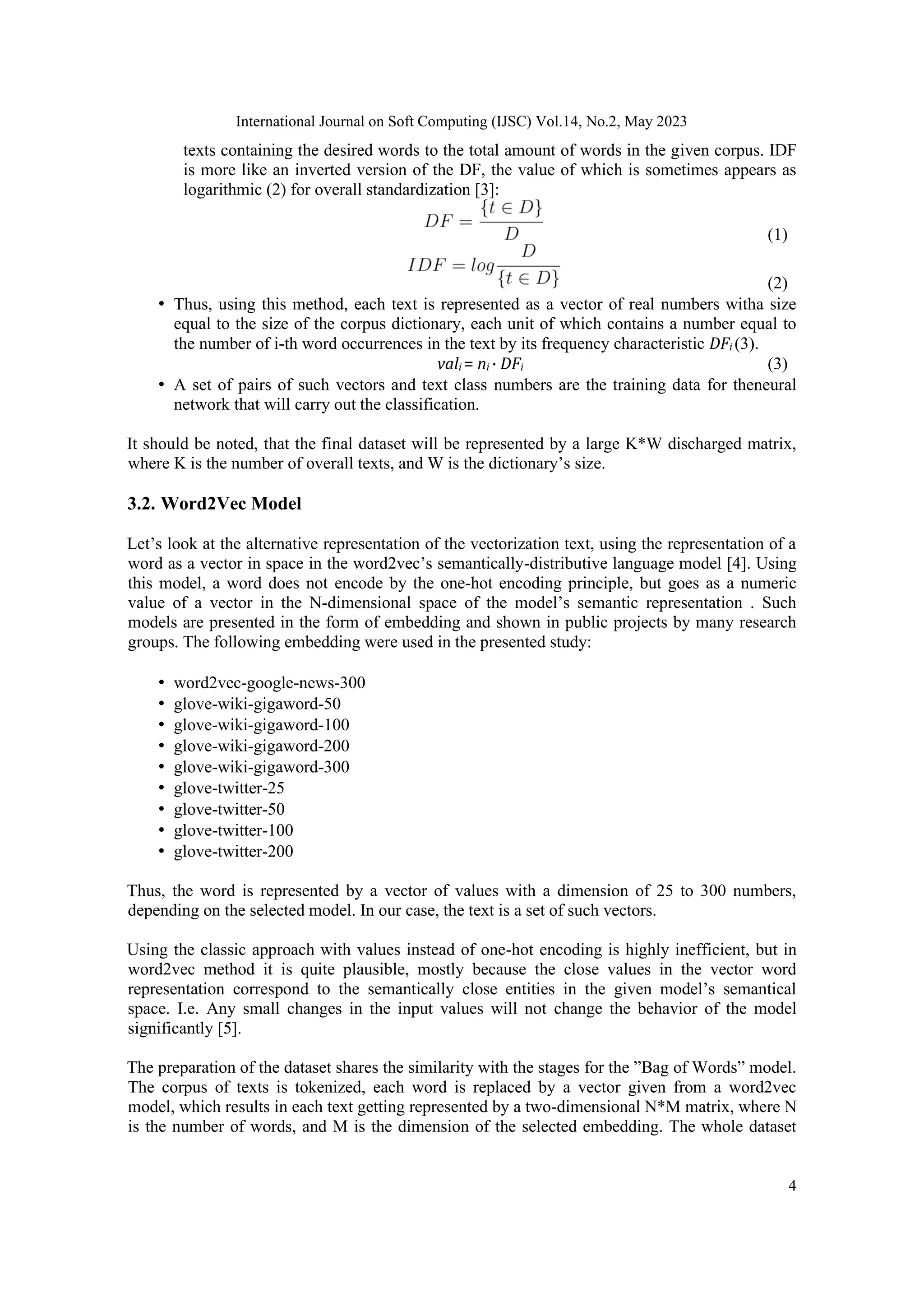 Texts Classification with the usage of Neural Network based on the Word2vec’s Words ...