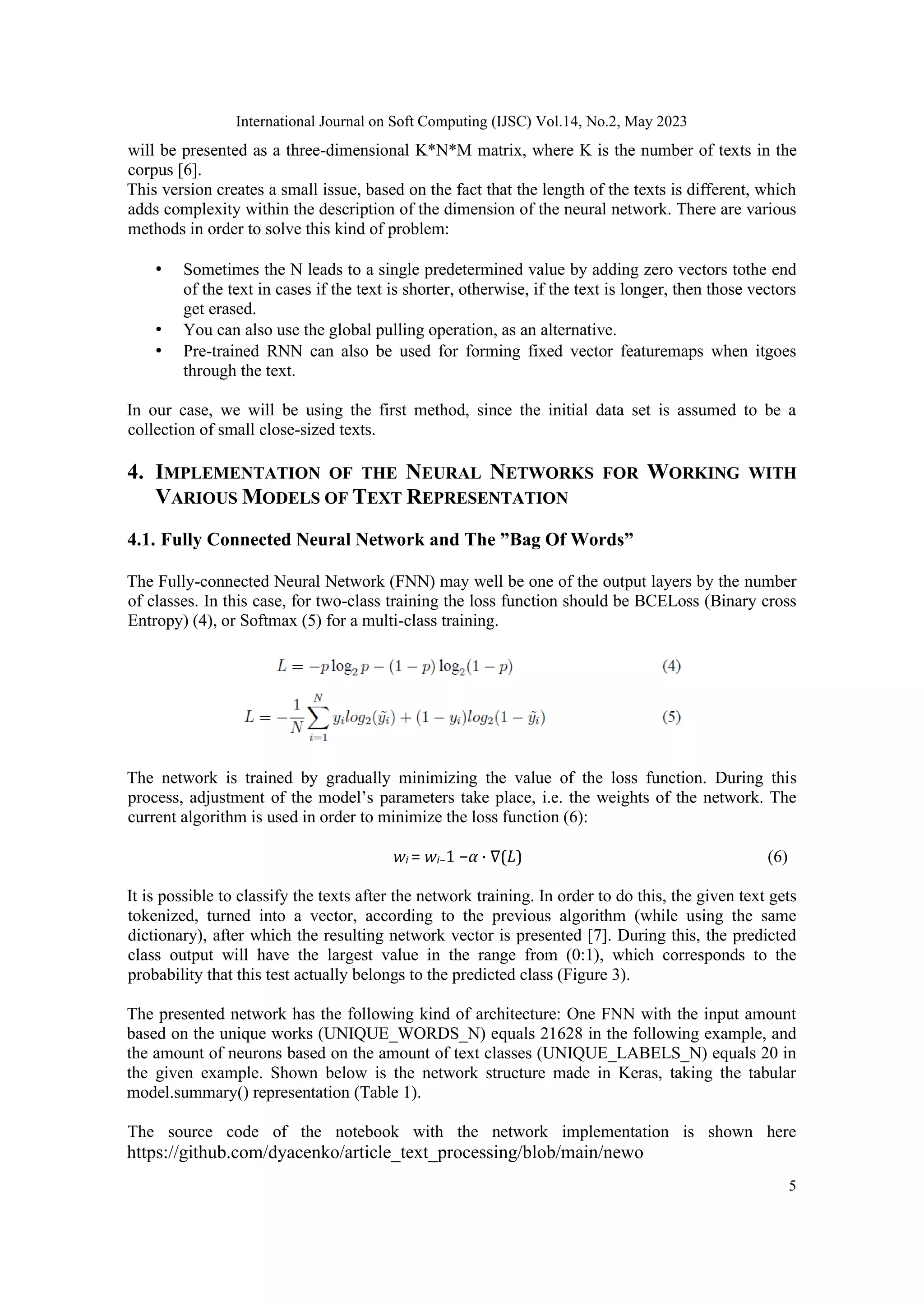 Texts Classification with the usage of Neural Network based on the Word2vec’s Words ...