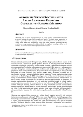 AUTOMATIC SPEECH SYNTHESIS FOR ARABIC LANGUAGE USING THE GENERATIVES SCHEMES METHOD | PDF