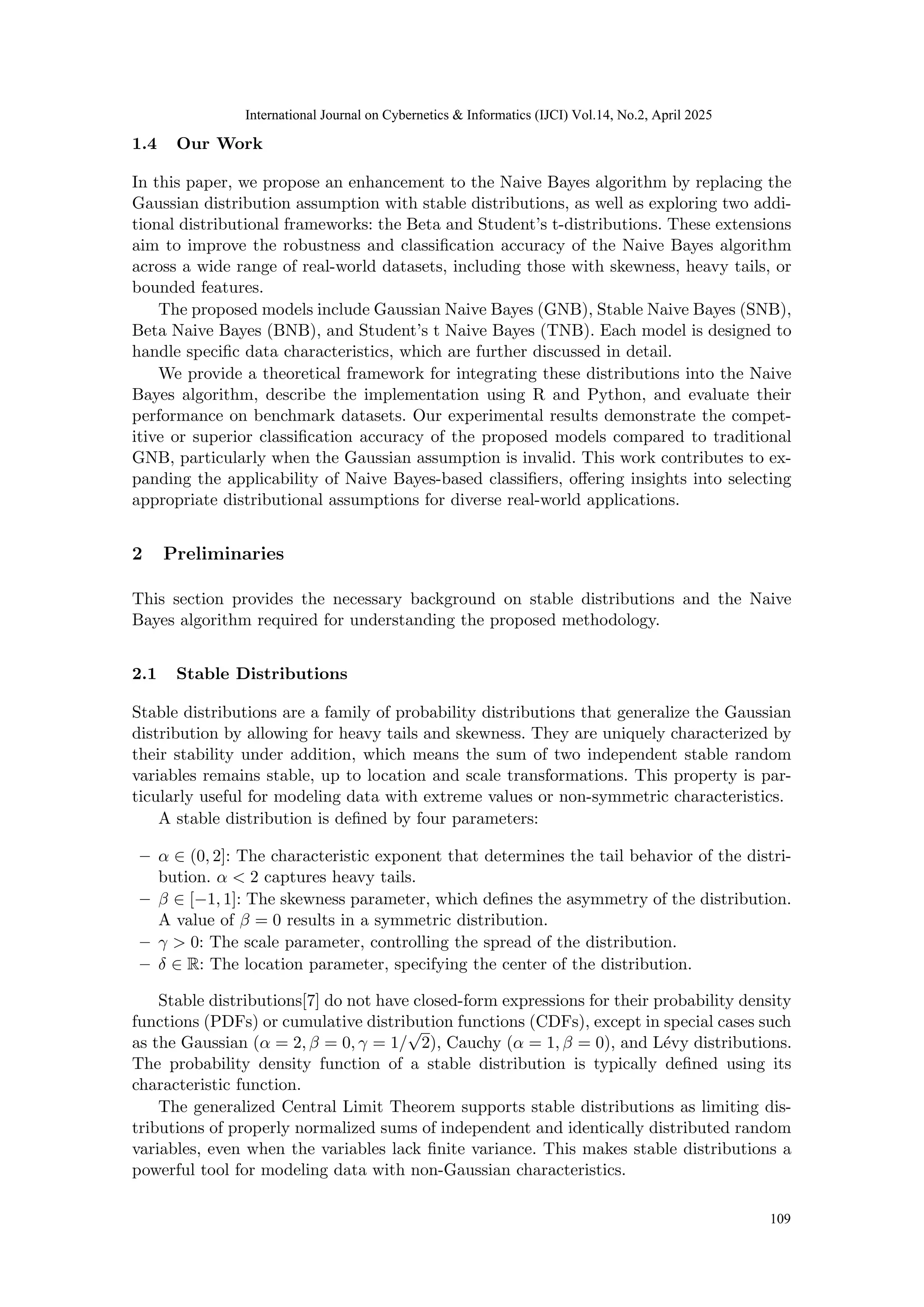 Enhancing Naive Bayes Algorithm with Stable Distributions for Classification | PDF