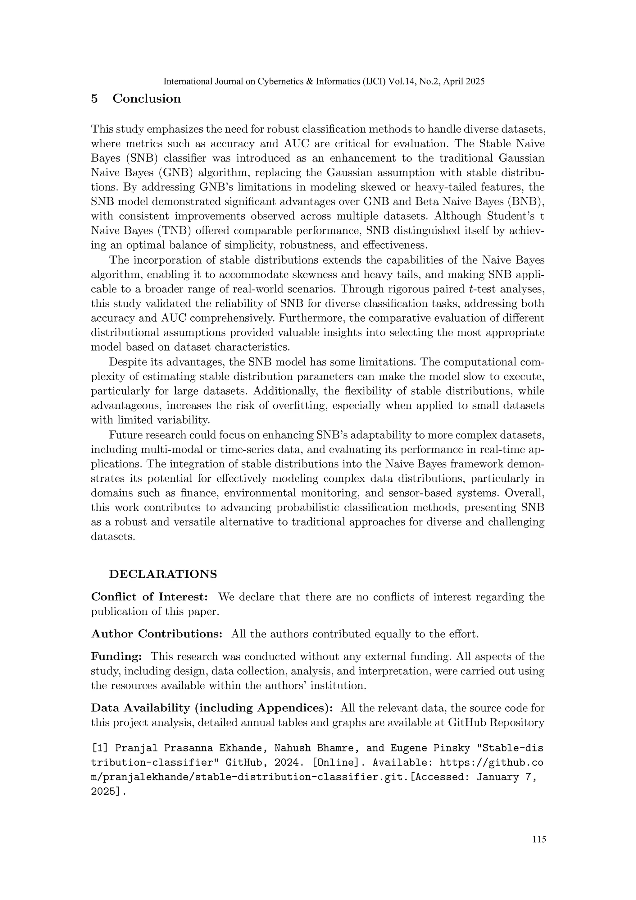 Enhancing Naive Bayes Algorithm with Stable Distributions for Classification | PDF