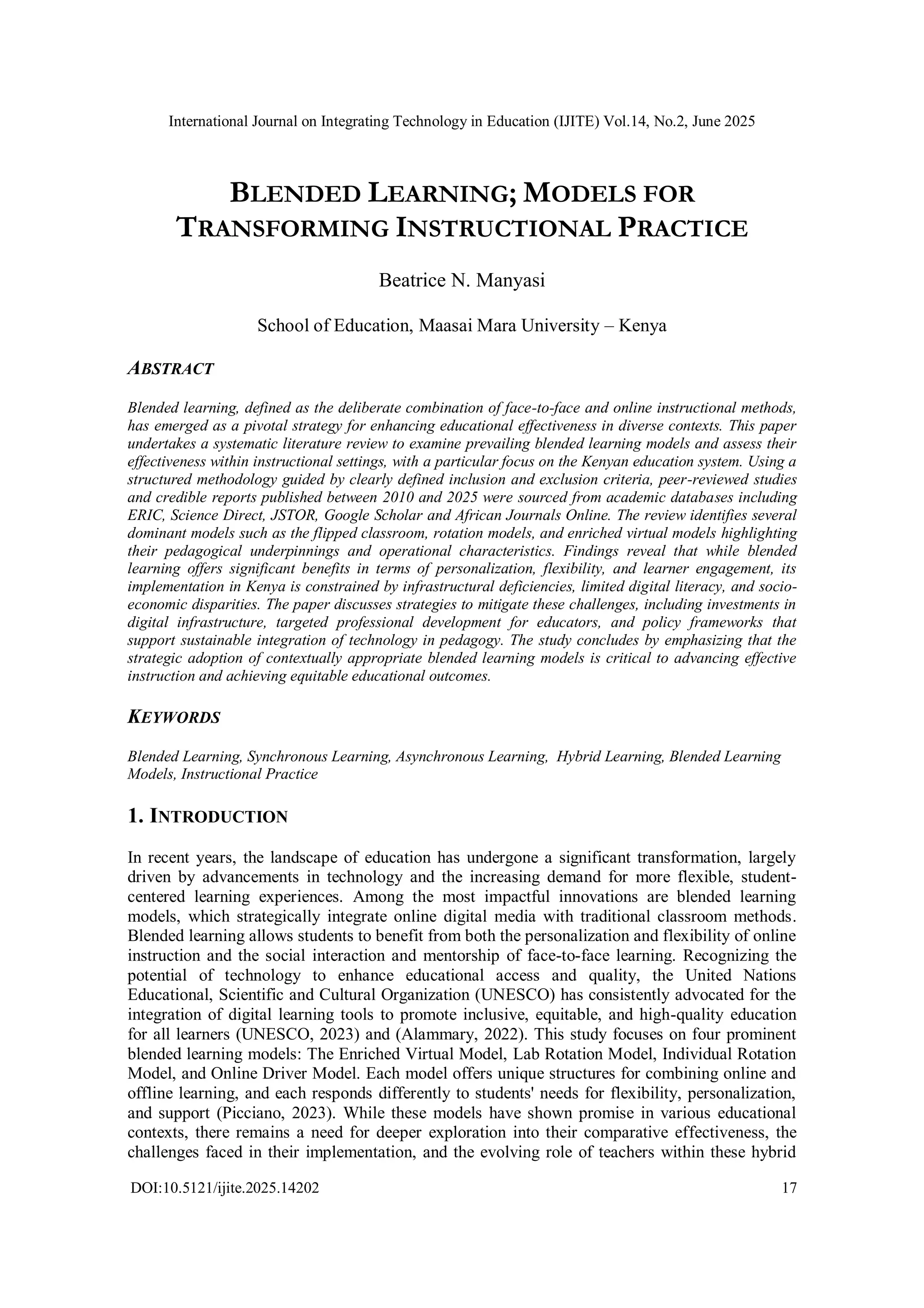 Blended Learning; Models for Transforming Instructional Practice | PDF
