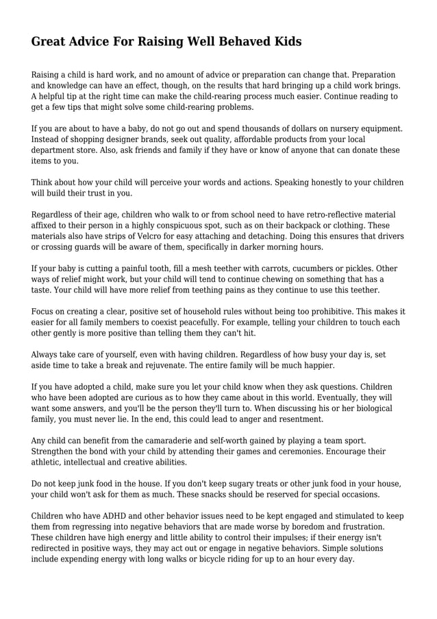 Great Advice For Raising Well Behaved Kids | PDF | Parenting Children ...