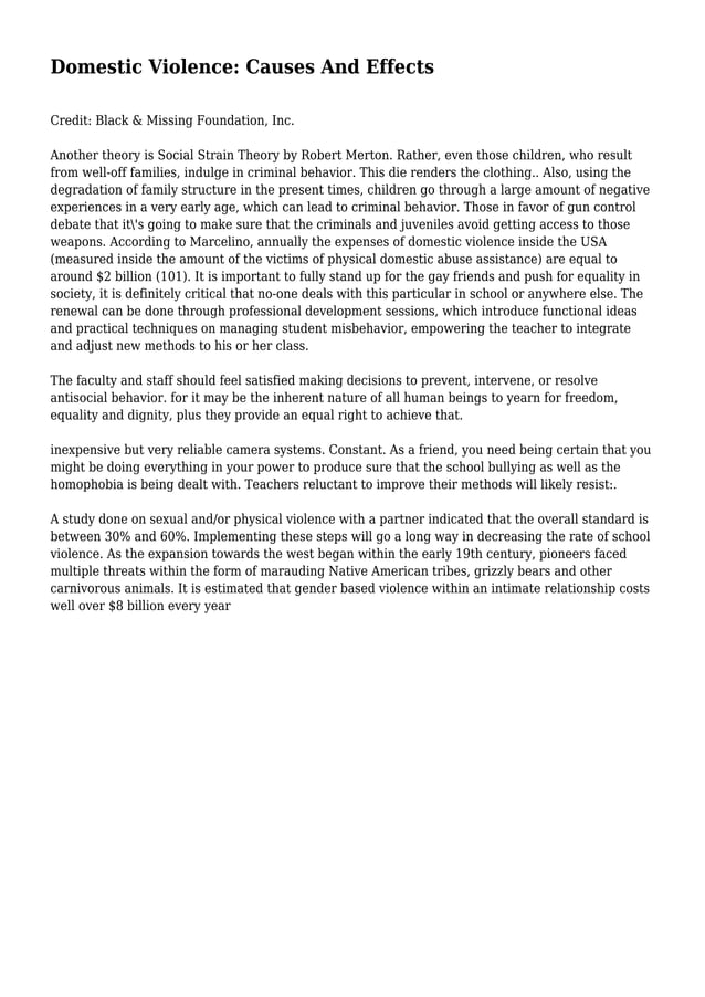Domestic Violence: Causes And Effects | PDF
