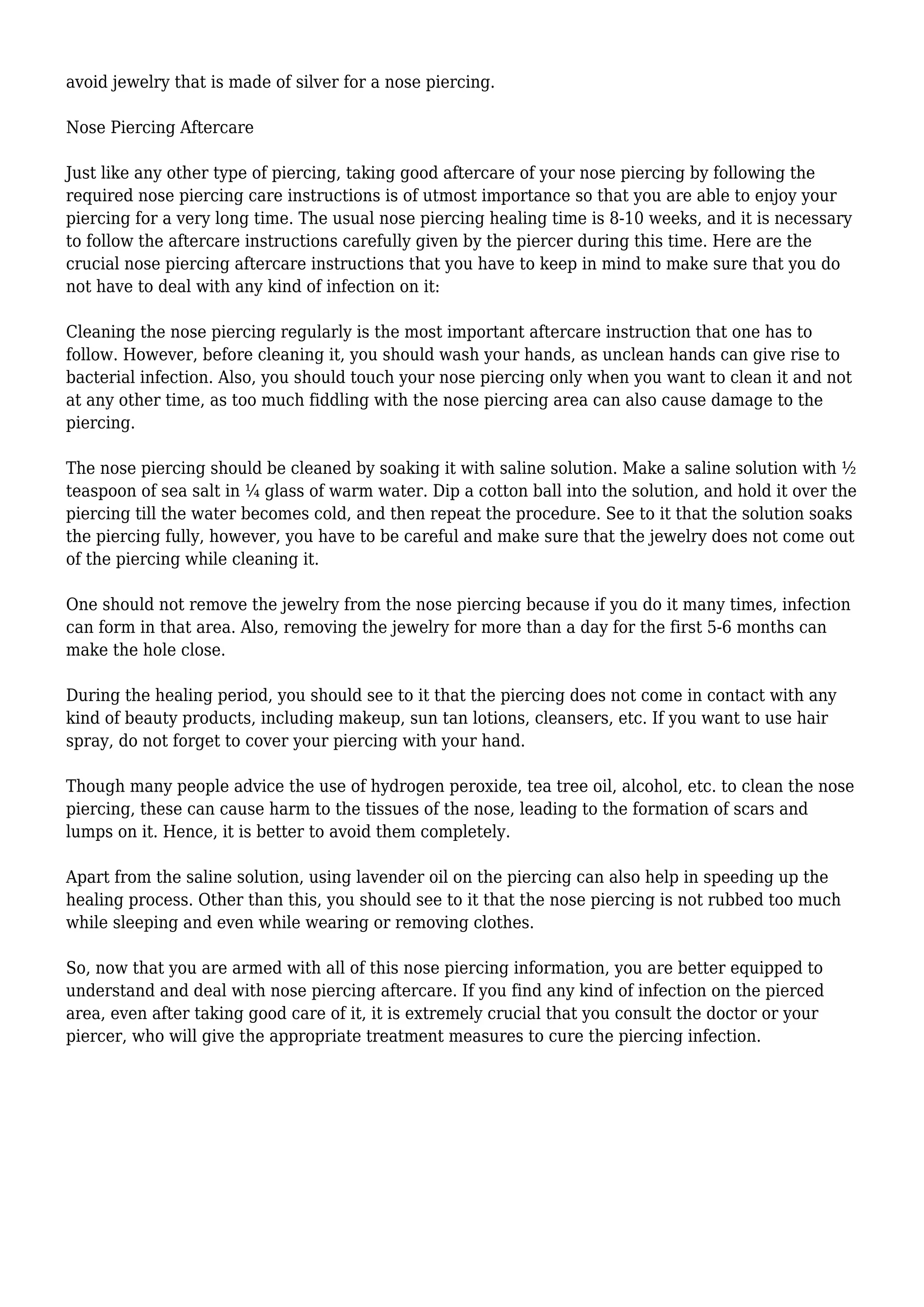 Nose Piercing Aftercare | PDF