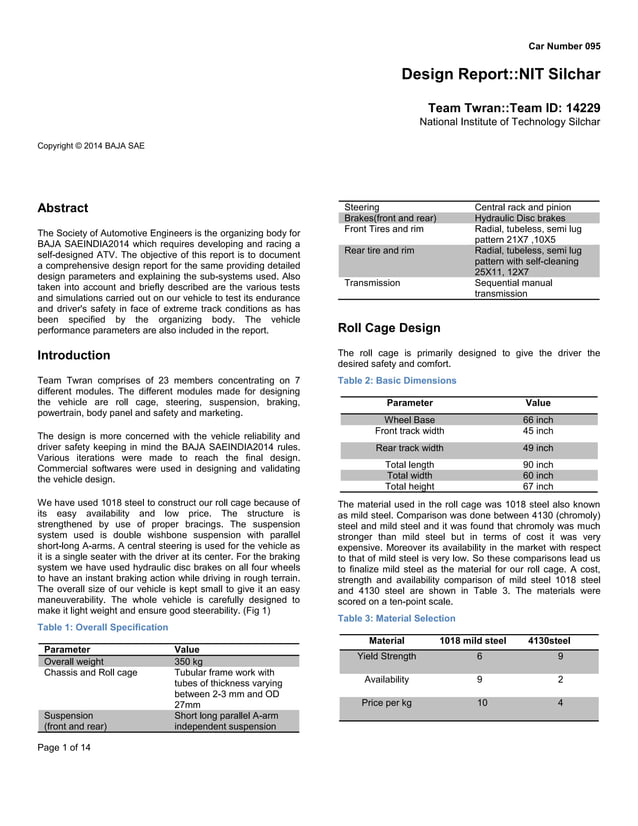 Twran BAJA 2014 Report NIT SIlchar | PDF