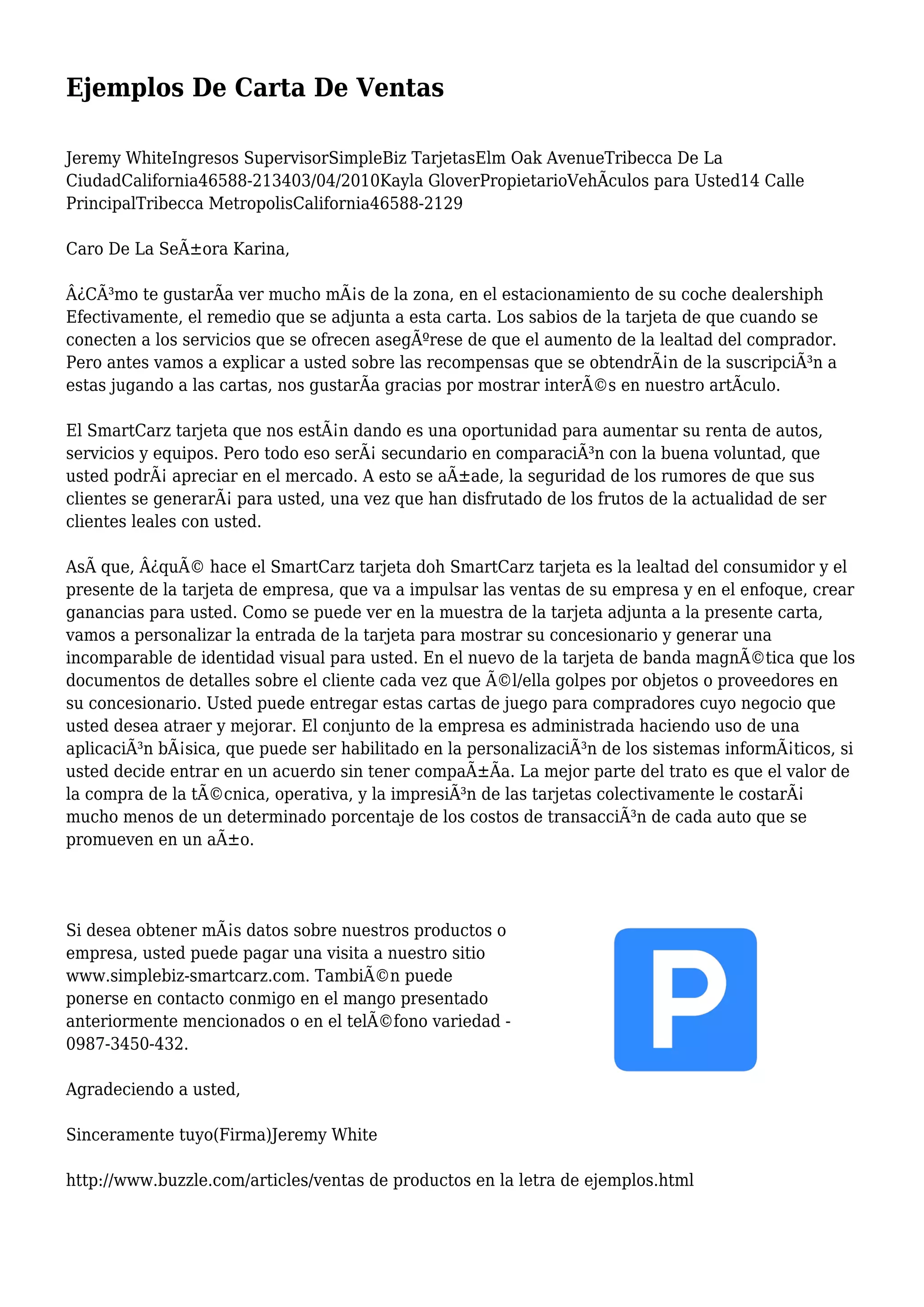 Carta De Venta Ejemplo