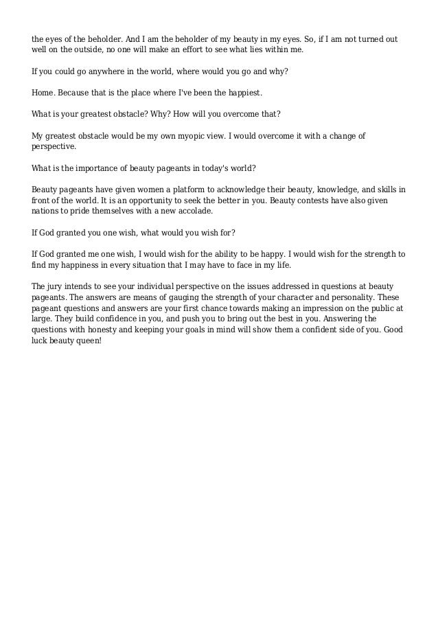 Beauty Pageant Questions And Answers Beauty Pageant Questions And Answers