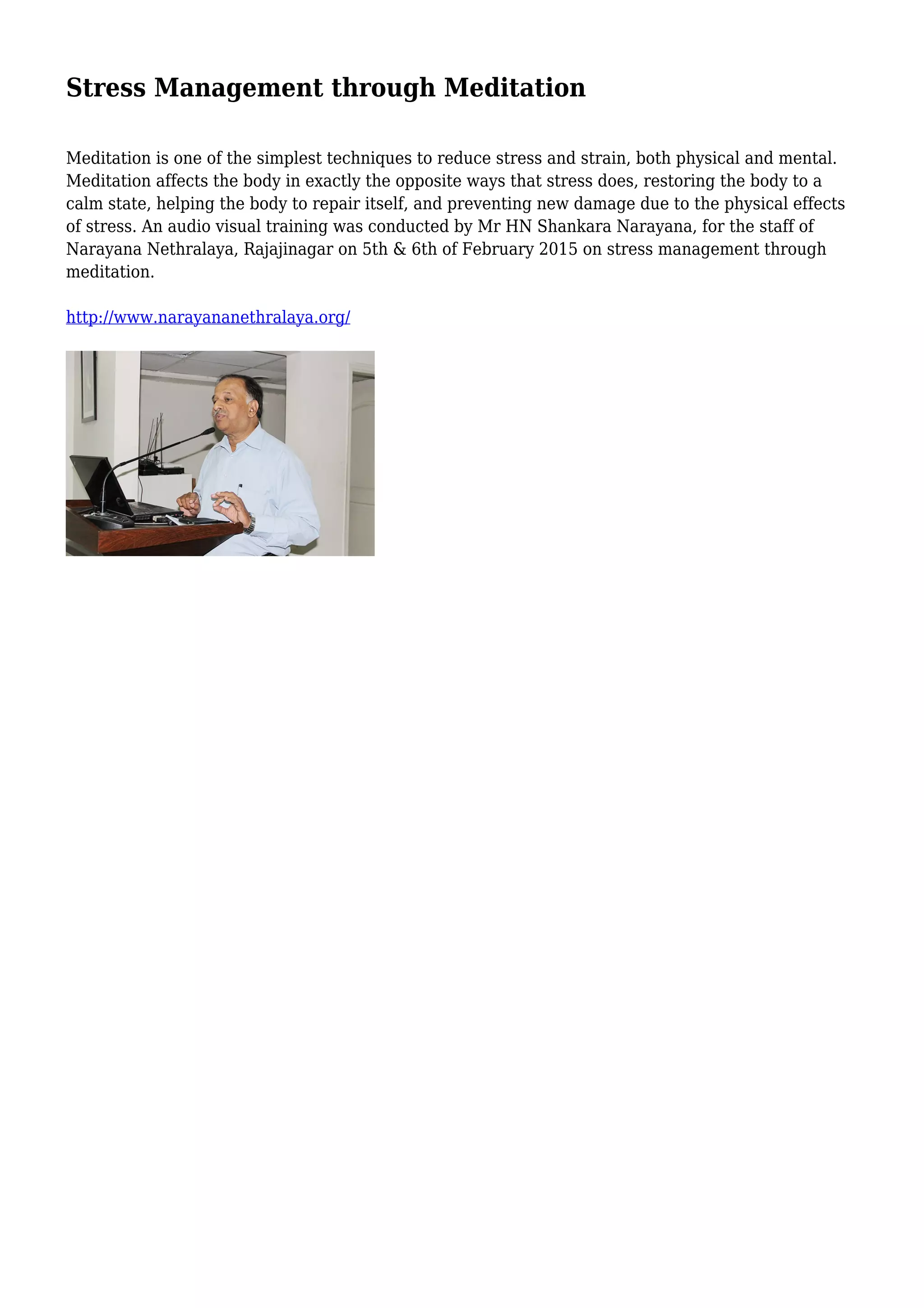 Stress Management through Meditation | PDF