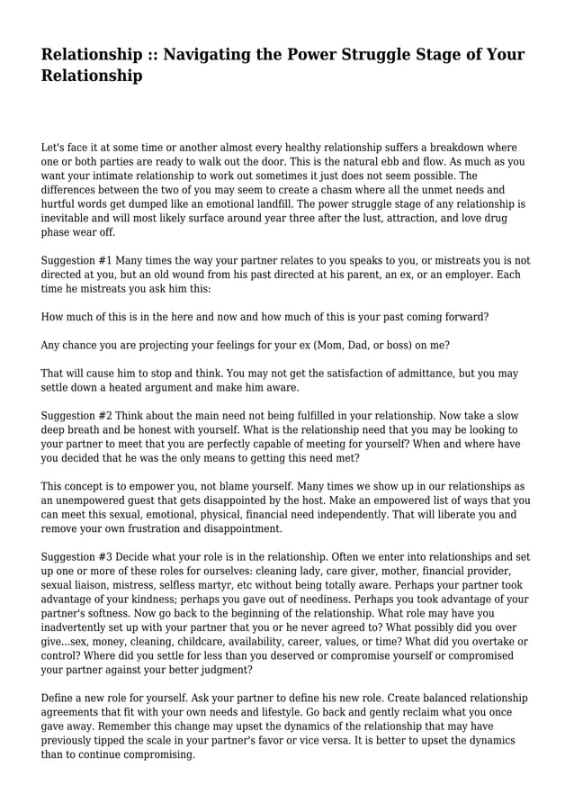 Relationship :: Navigating the Power Struggle Stage of Your Relationship | PDF