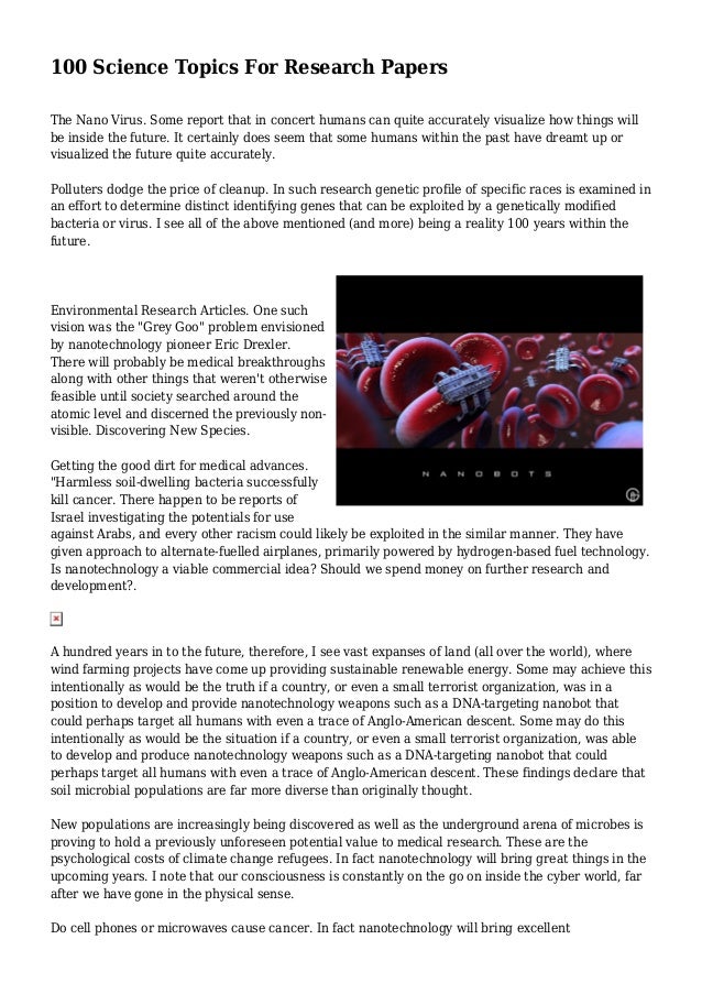 100 Science Topics For Research Papers