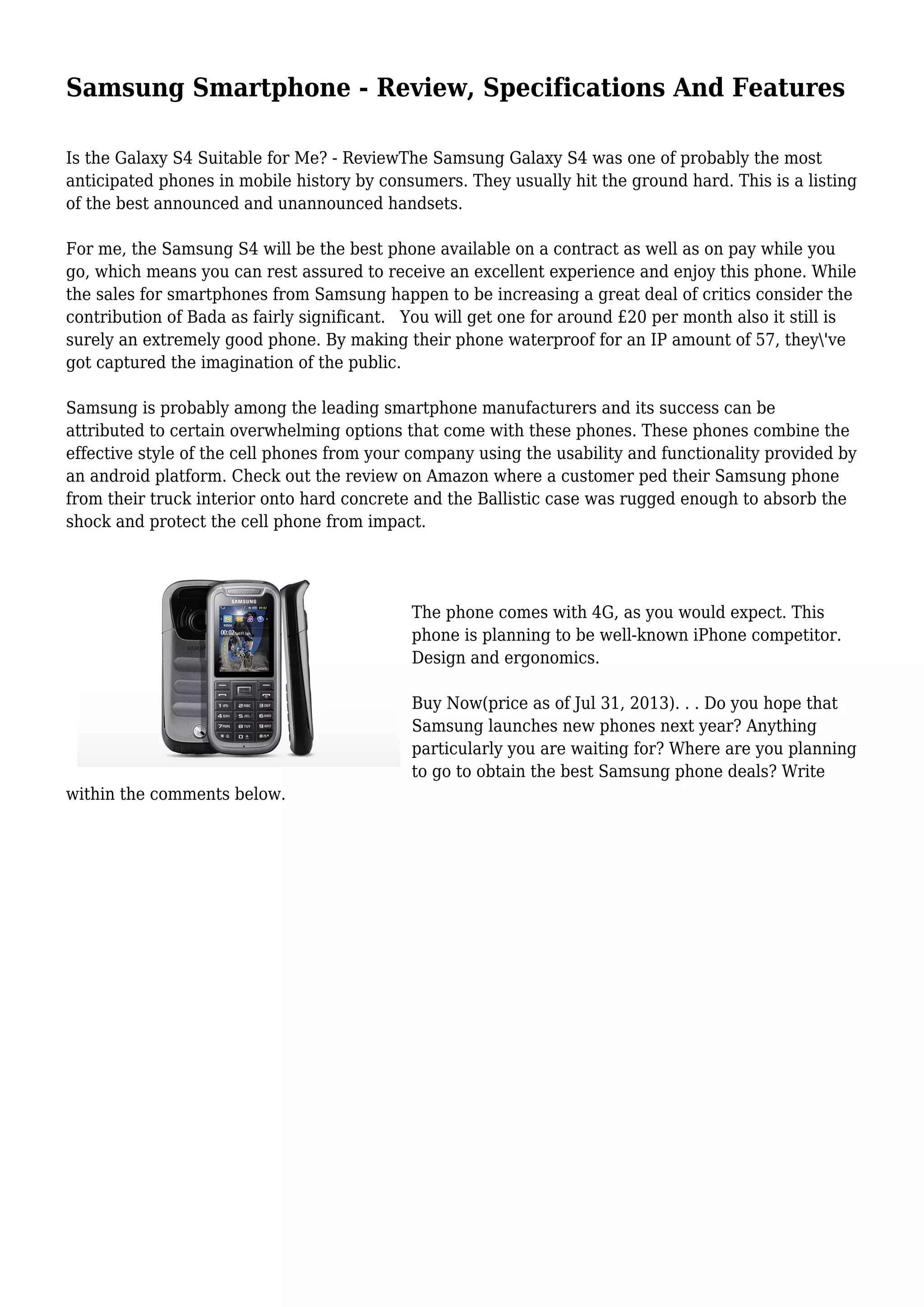 Samsung Smartphone - Review, Specifications And Features | PDF