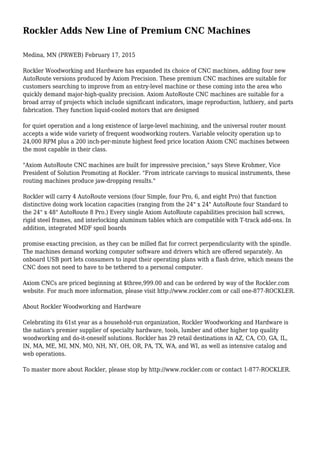 Rockler Adds New Line of Premium CNC Machines | PDF