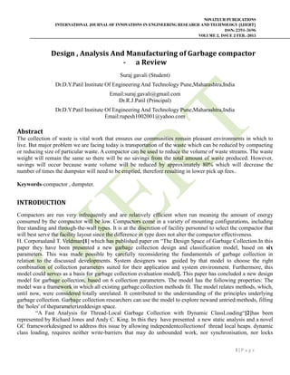 Design , Analysis And Manufacturing of Garbage compactor - a Review | PDF