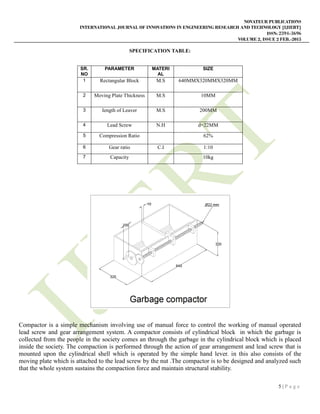 Design , Analysis And Manufacturing of Garbage compactor - a Review | PDF