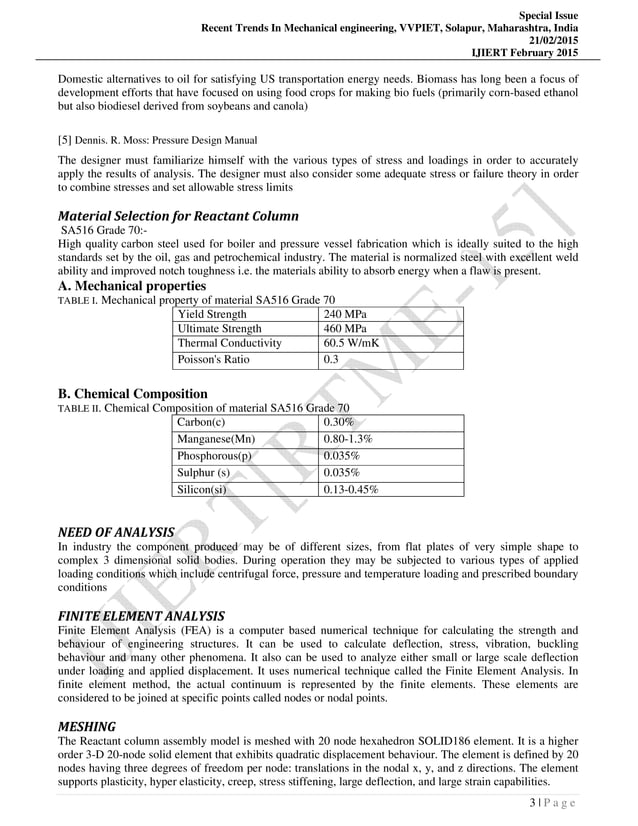 Analysis and Optimization of Reactant Column by using FEA | PDF
