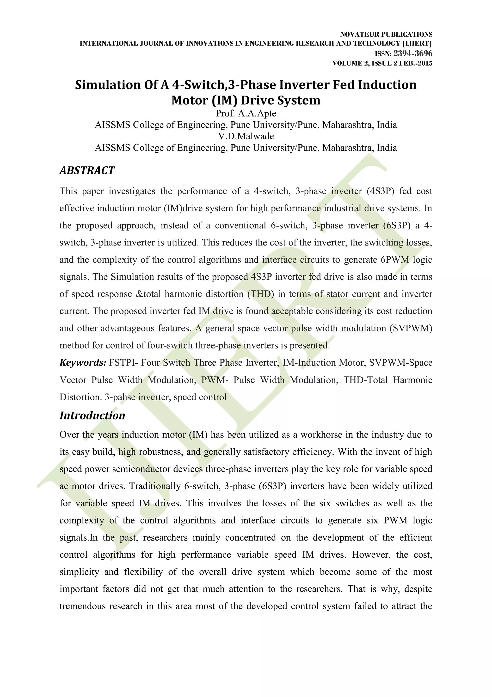 Simulation Of A 4-Switch,3-Phase Inverter Fed Induction Motor (IM ...