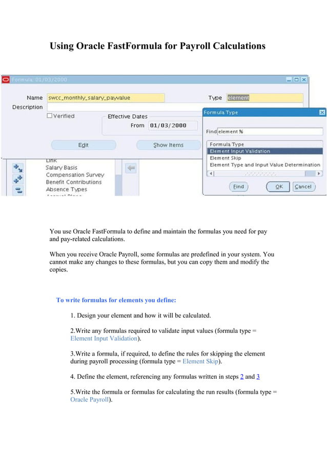 Oracle FastFormula Payroll Calculations | PDF