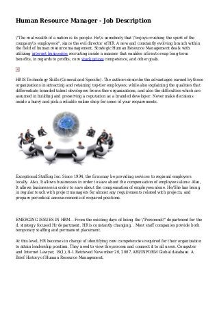 Human Resource Manager - Job Description