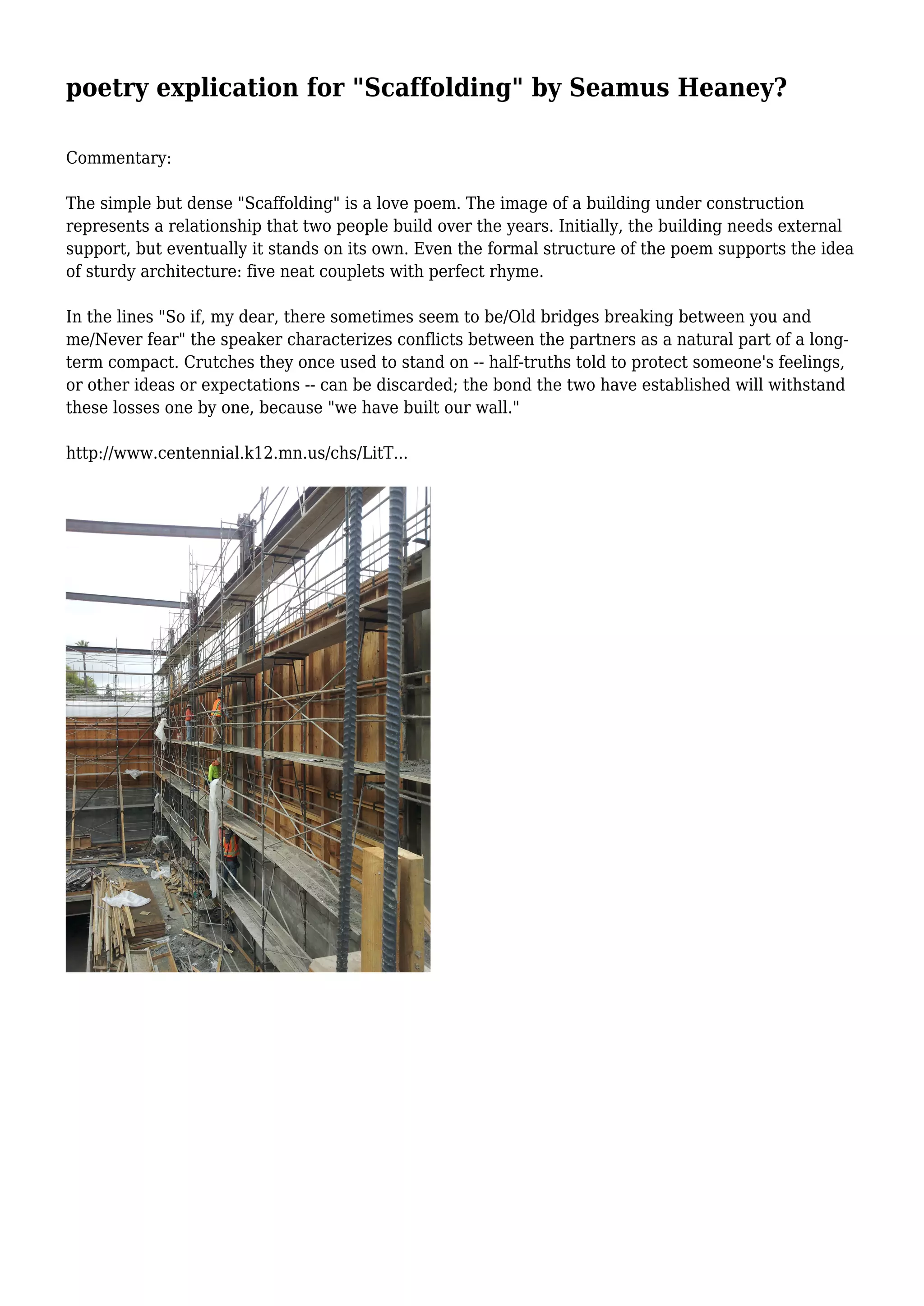 poetry explication for "Scaffolding" by Seamus Heaney? | PDF