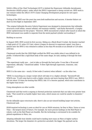 NASA Launching High-Tech Inflatable Heat Shield Test Saturday | PDF