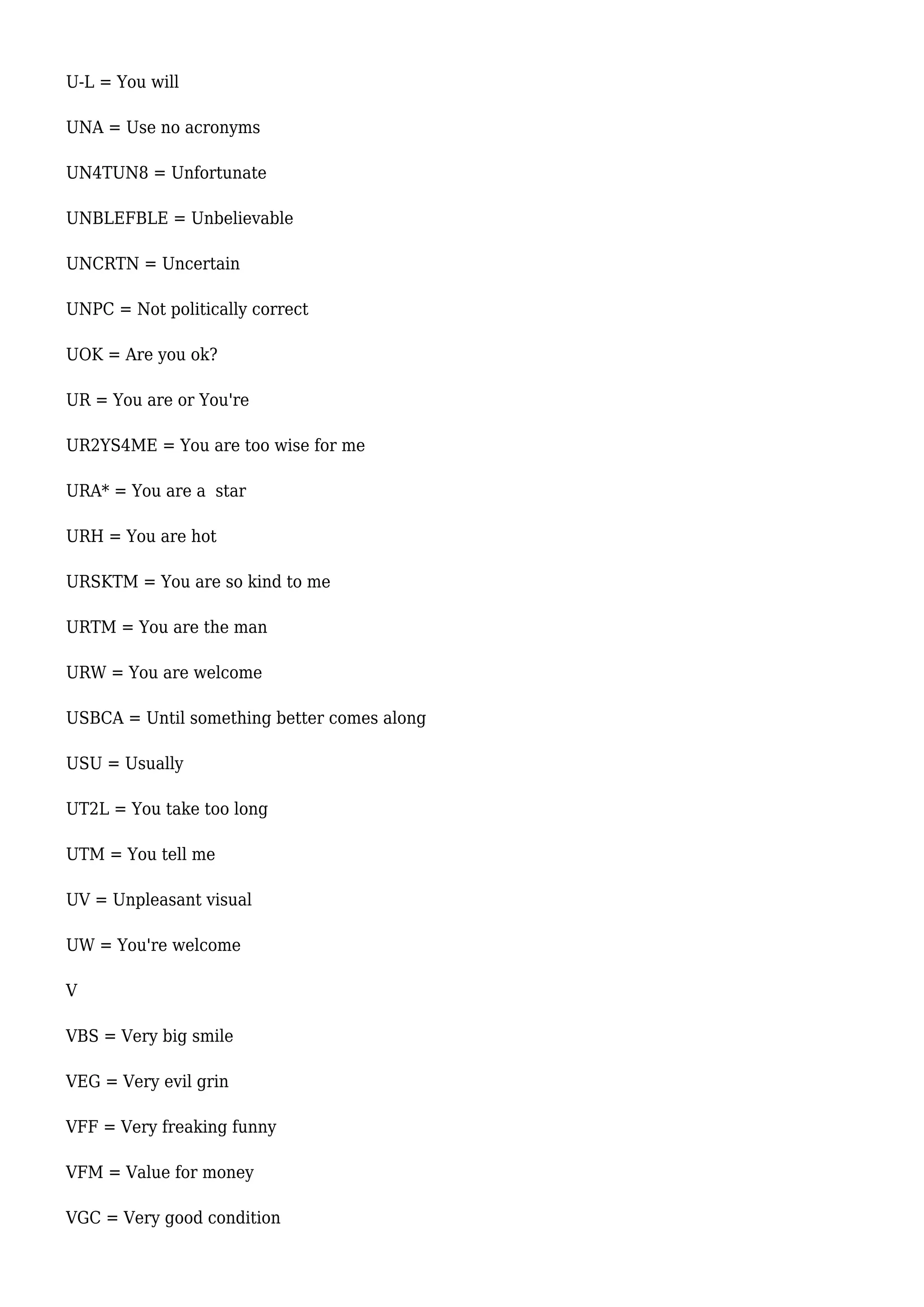 Texting and Social Network Abbreviations: Part 4 (S - W) | PDF