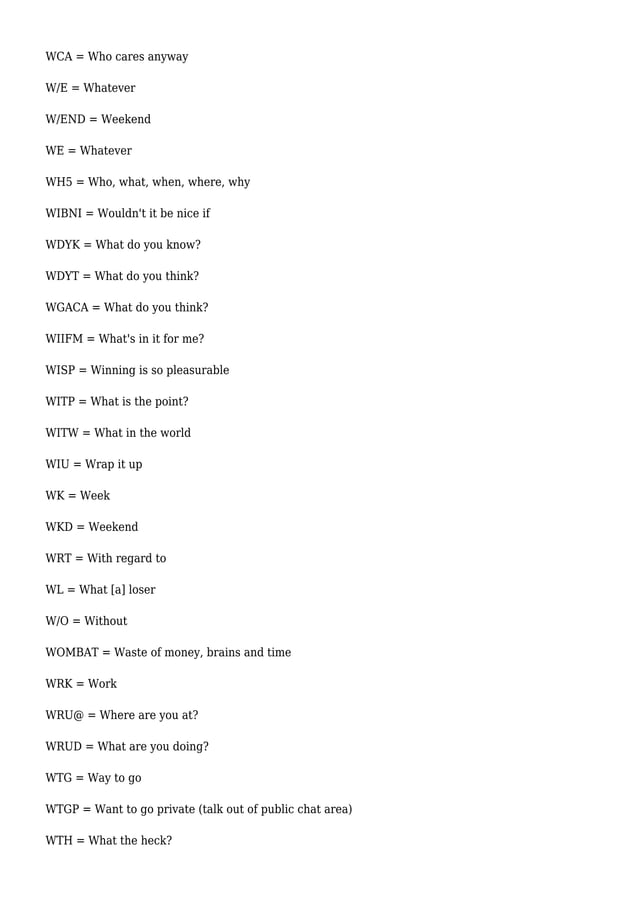 Texting and Social Network Abbreviations: Part 4 (S - W) | PDF