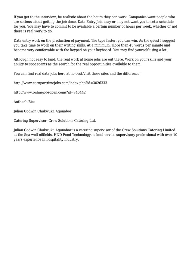 Work At Home - Where Are The Real Data Entry Jobs? | PDF