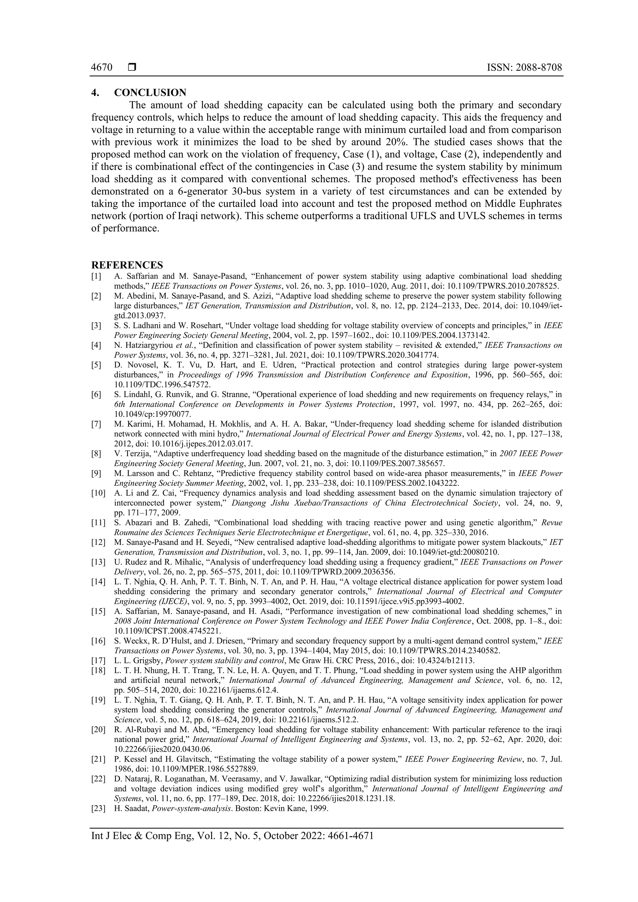 Combinational load shedding using load frequency control and voltage stability indicator | PDF
