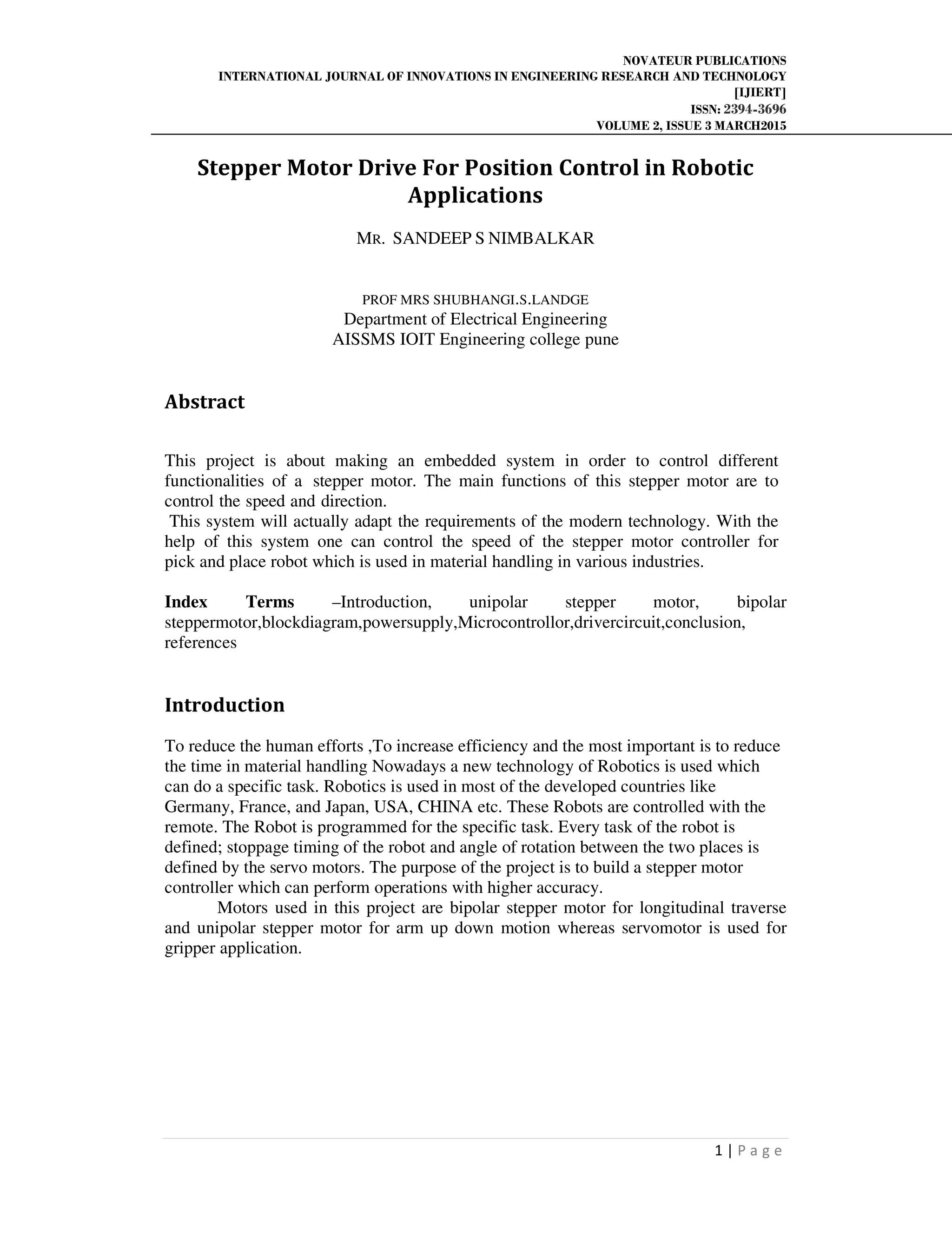 Stepper Motor Drive For Position Control in Robotic Applications | PDF | Robotics | Technology ...
