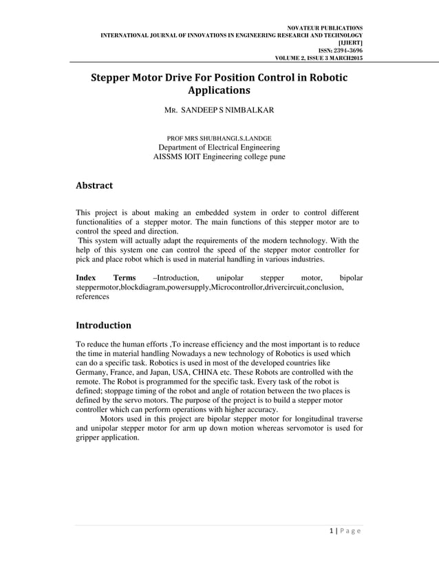 Stepper Motor Drive For Position Control in Robotic Applications | PDF | Robotics | Technology ...
