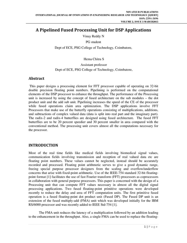A Pipelined Fused Processing Unit for DSP Applications | PDF