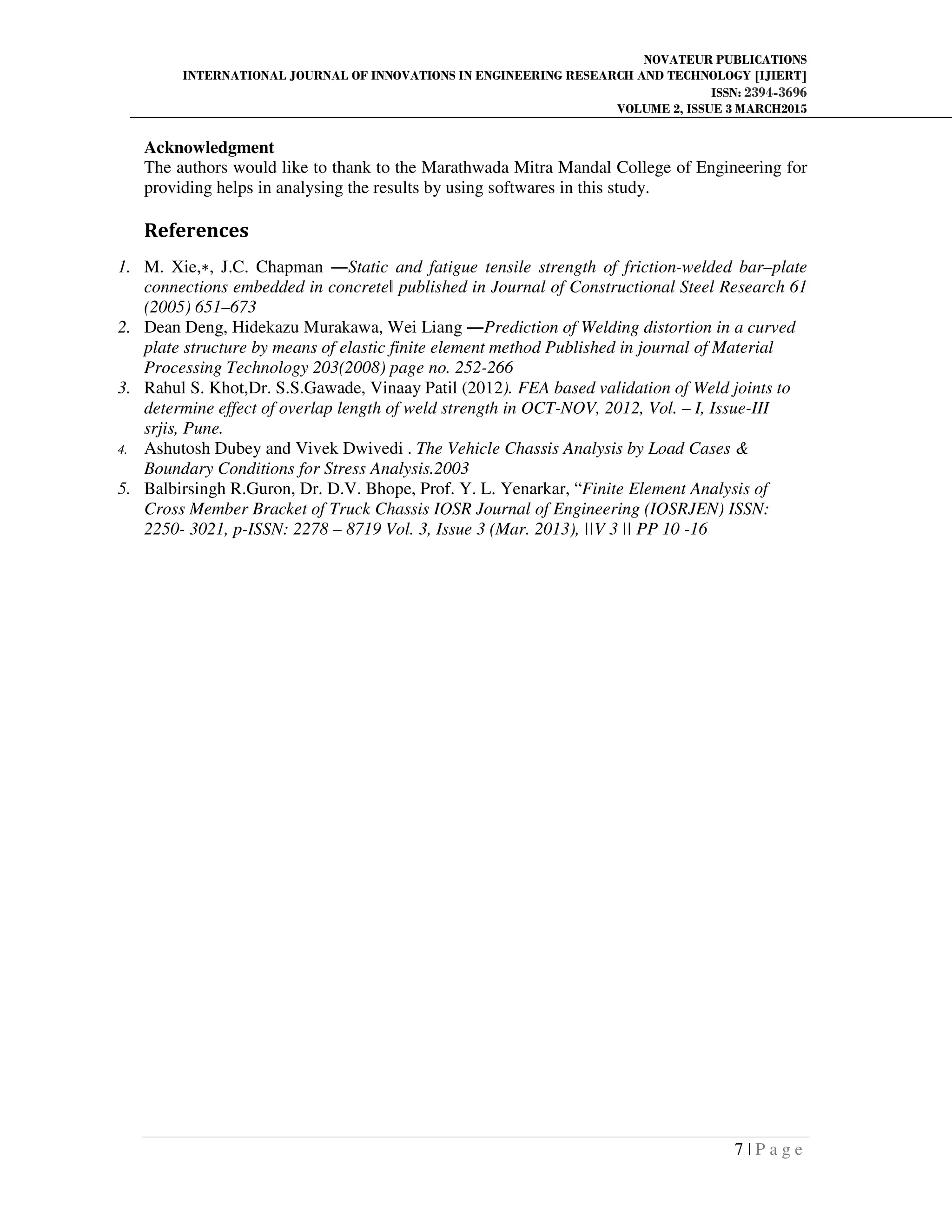 FEA Based Validation of Weld Joint Used In Chassis of Light Commercial ...