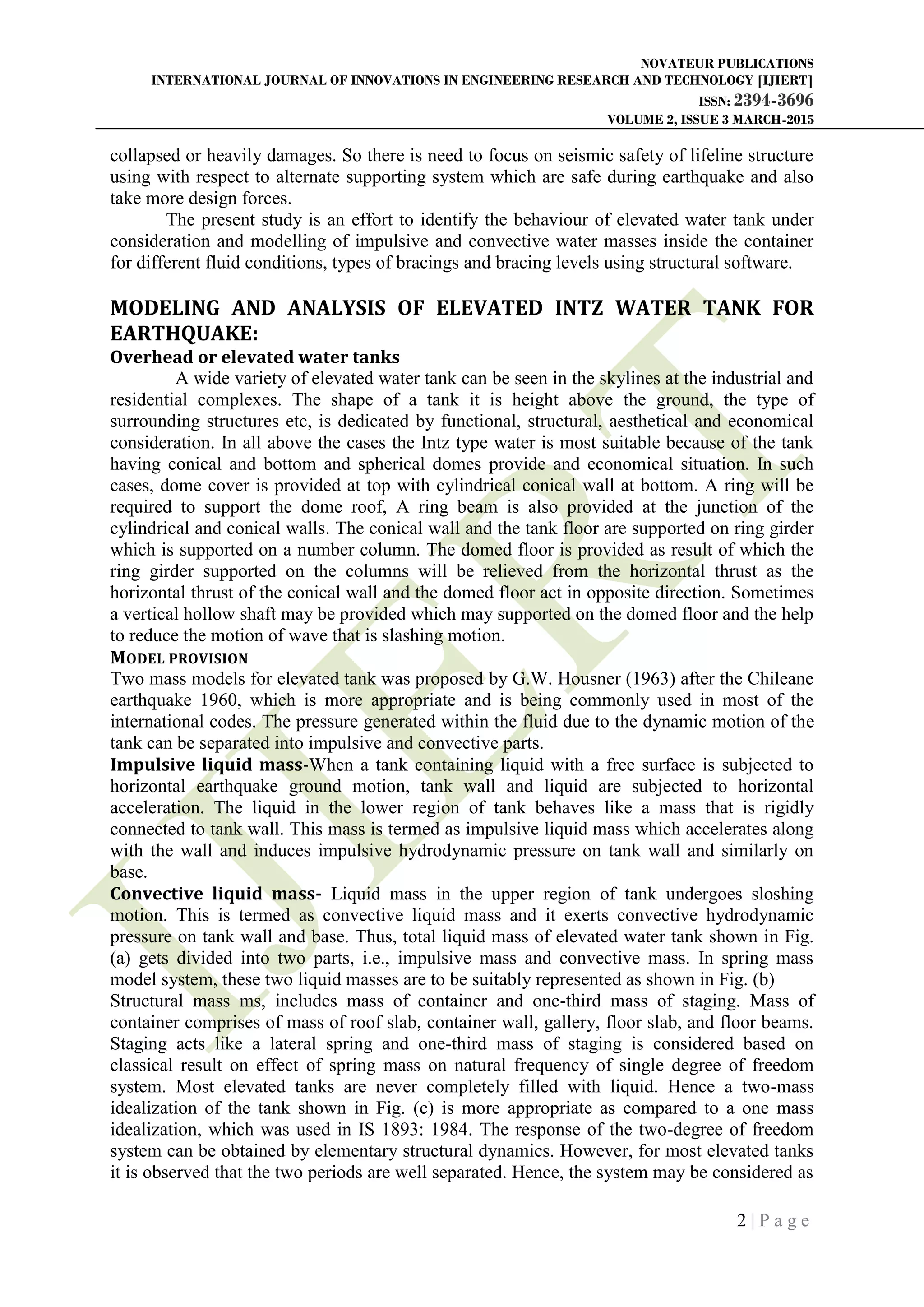 SEISMIC ANALYASIS AND DESIGN OF PROPOSED ELEVATED INTZ TYPE WATER TANK ...