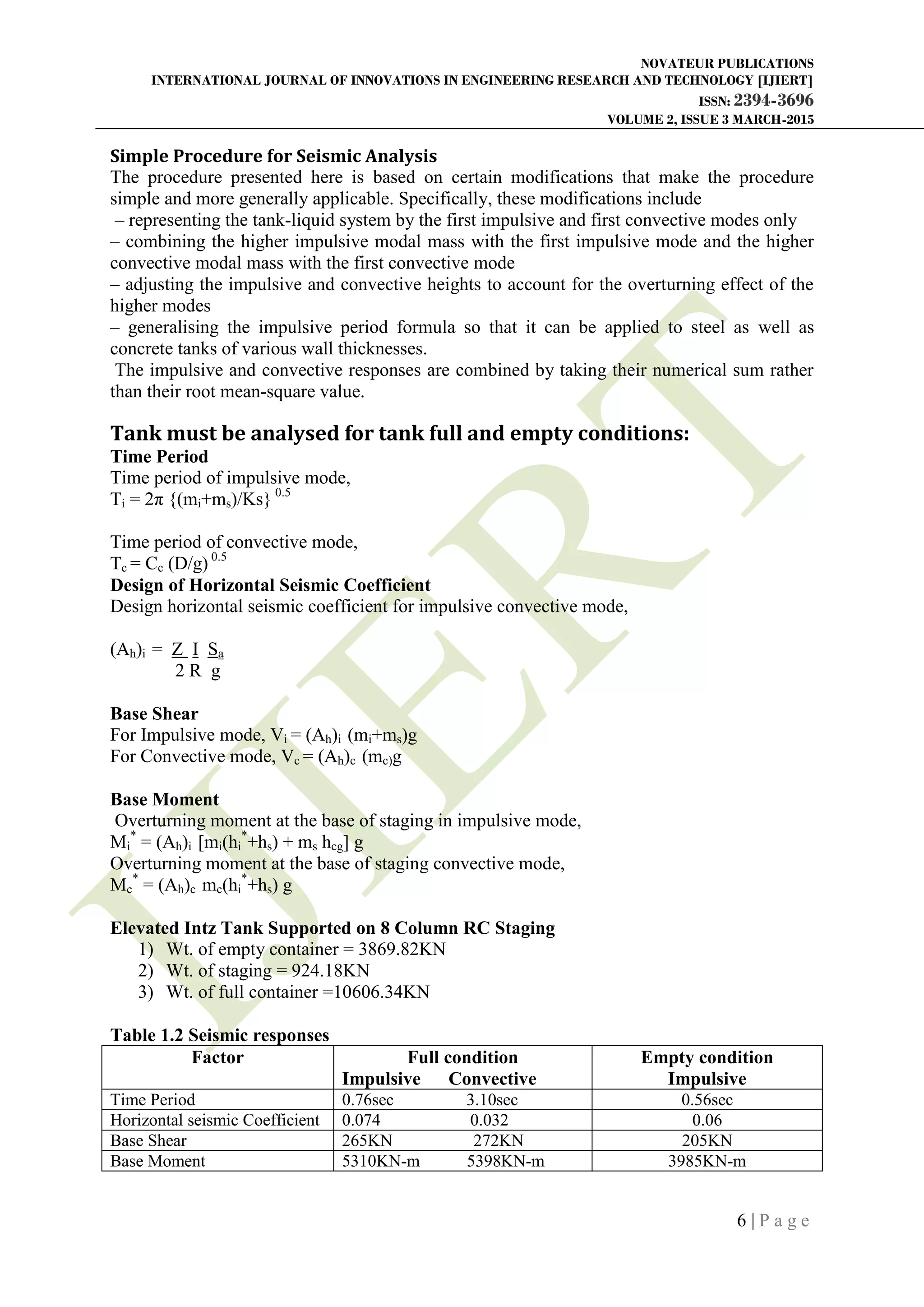 SEISMIC ANALYASIS AND DESIGN OF PROPOSED ELEVATED INTZ TYPE WATER TANK ...