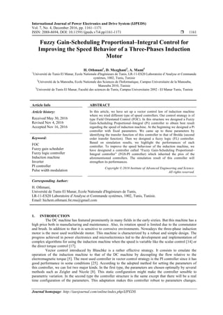 Fuzzy Gain-Scheduling Proportional–Integral Control for Improving the Speed Behavior of a Three ...