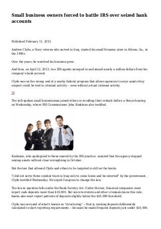 Small business owners forced to battle IRS over seized bank accounts