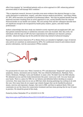 Referral to Physical Therapy Lowers Care Utilization for LBP vs ...