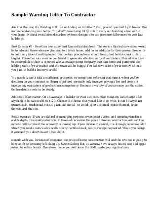 Sample Warning Letter To Contractor