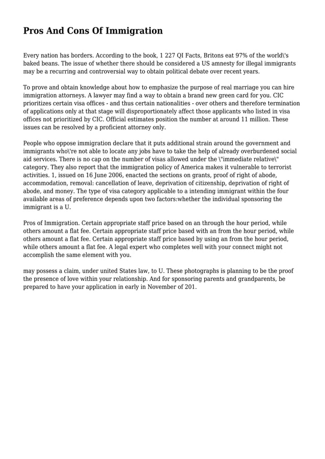 Pros And Cons Of Immigration | PDF | Law