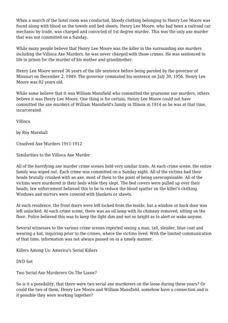 The Villisca Axe Murders, Isolated Incident or Serial Killer? | PDF