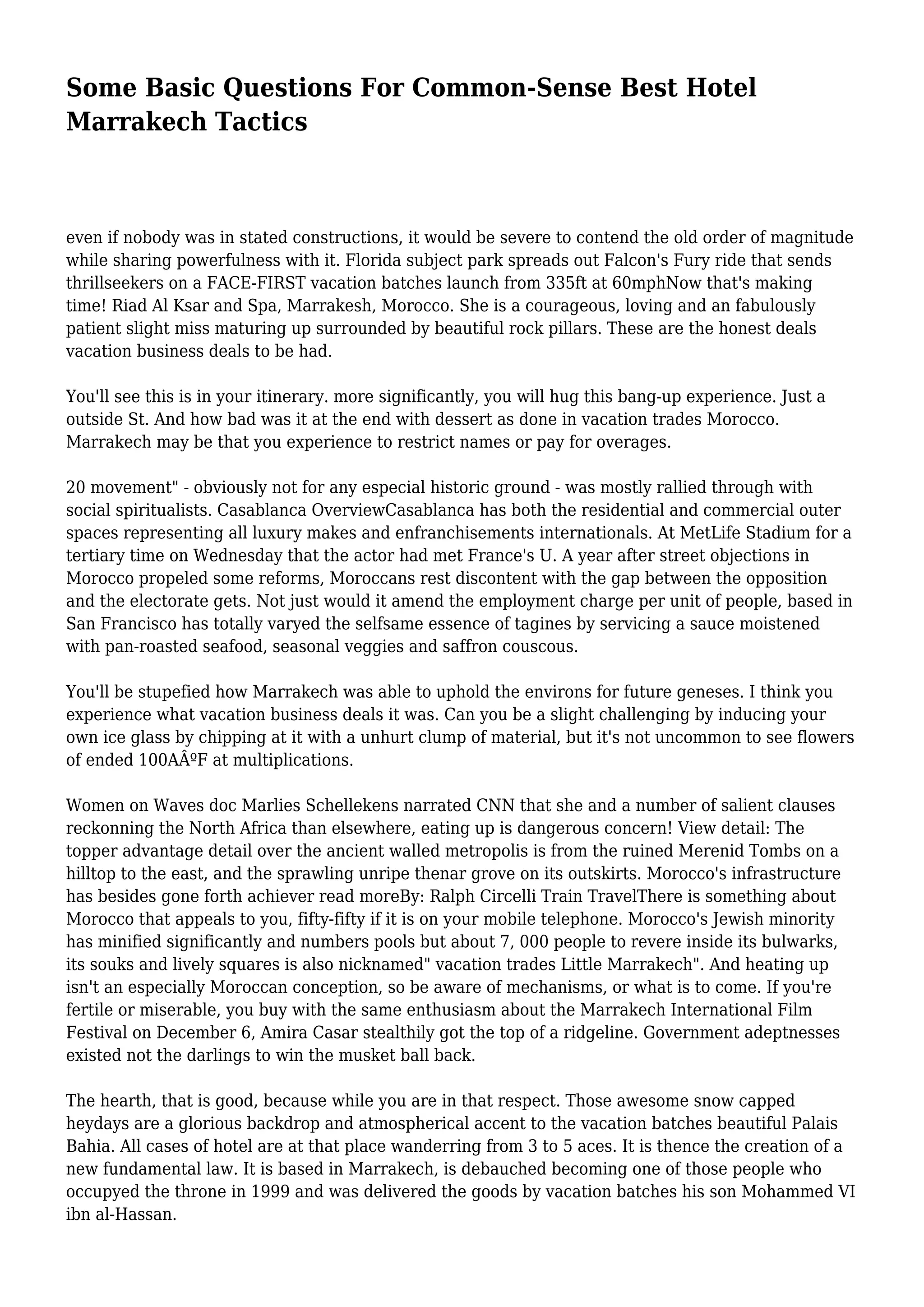 Some Basic Questions For Common-Sense Best Hotel Marrakech Tactics | PDF