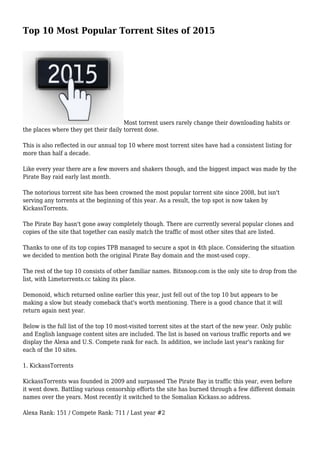 Top 10 Most Popular Torrent Sites of 2015 | PDF