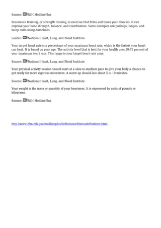 Definitions of Health Terms: Fitness | PDF | Heart and Cardiovascular ...