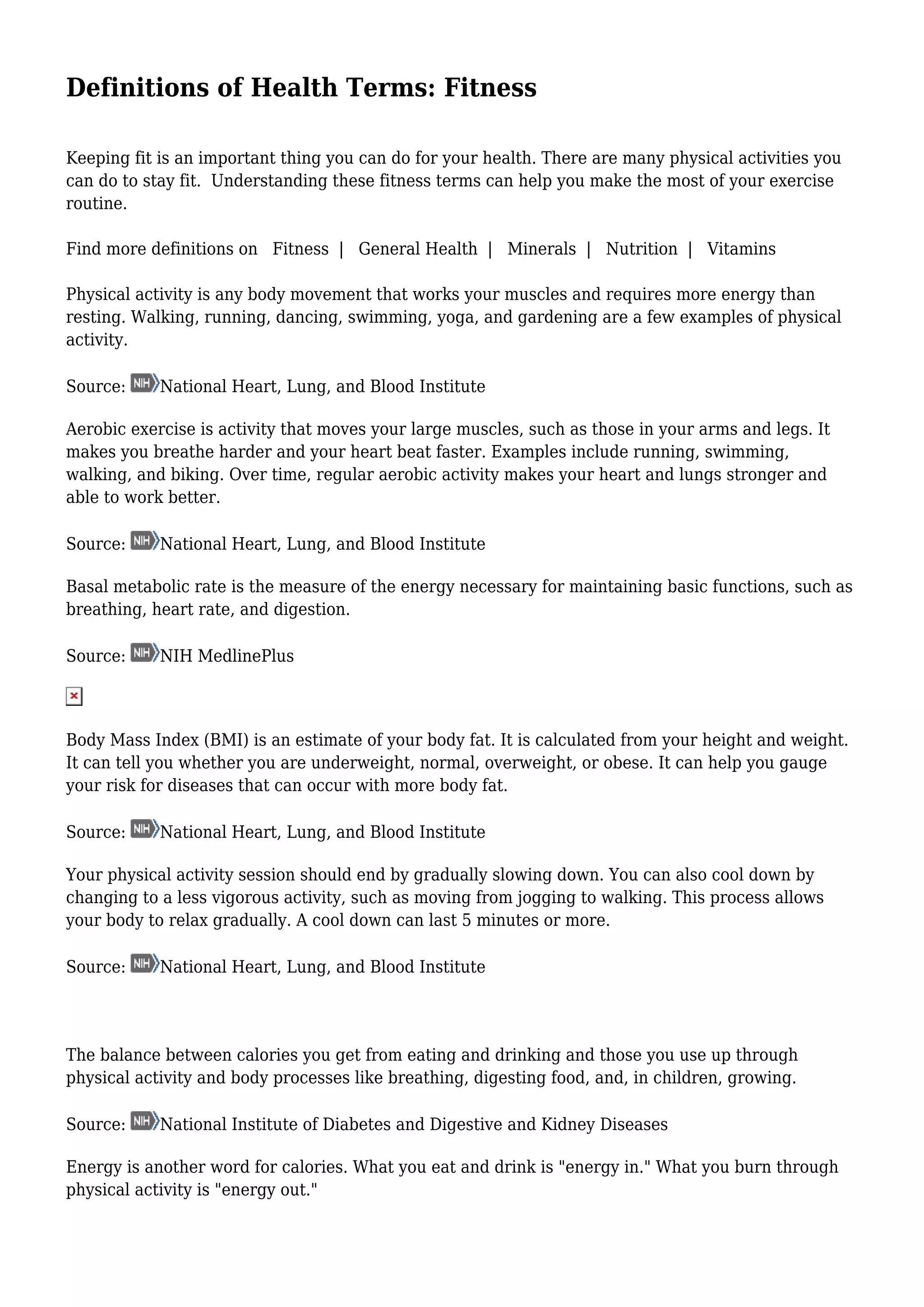 Definitions of Health Terms: Fitness | PDF