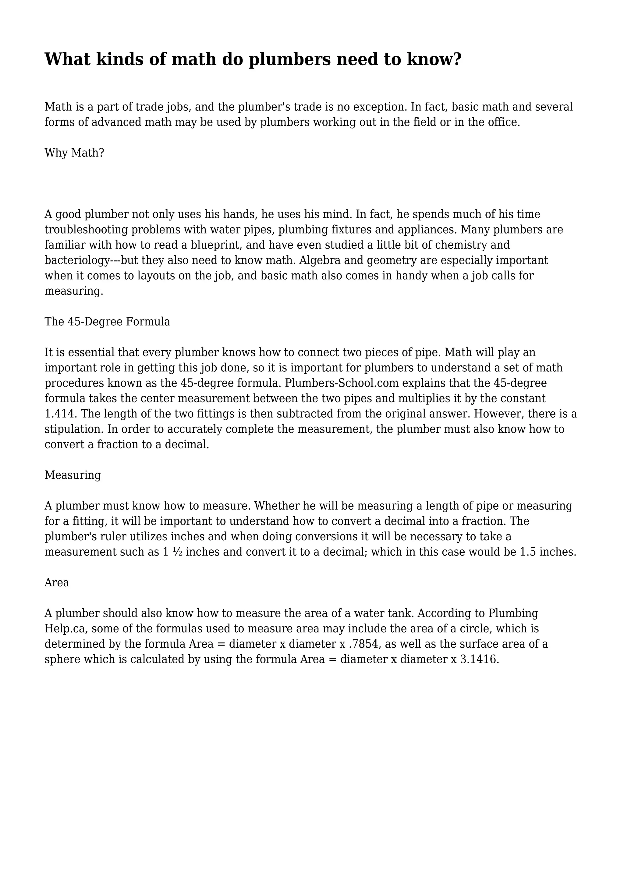 What kinds of math do plumbers need to know? | PDF