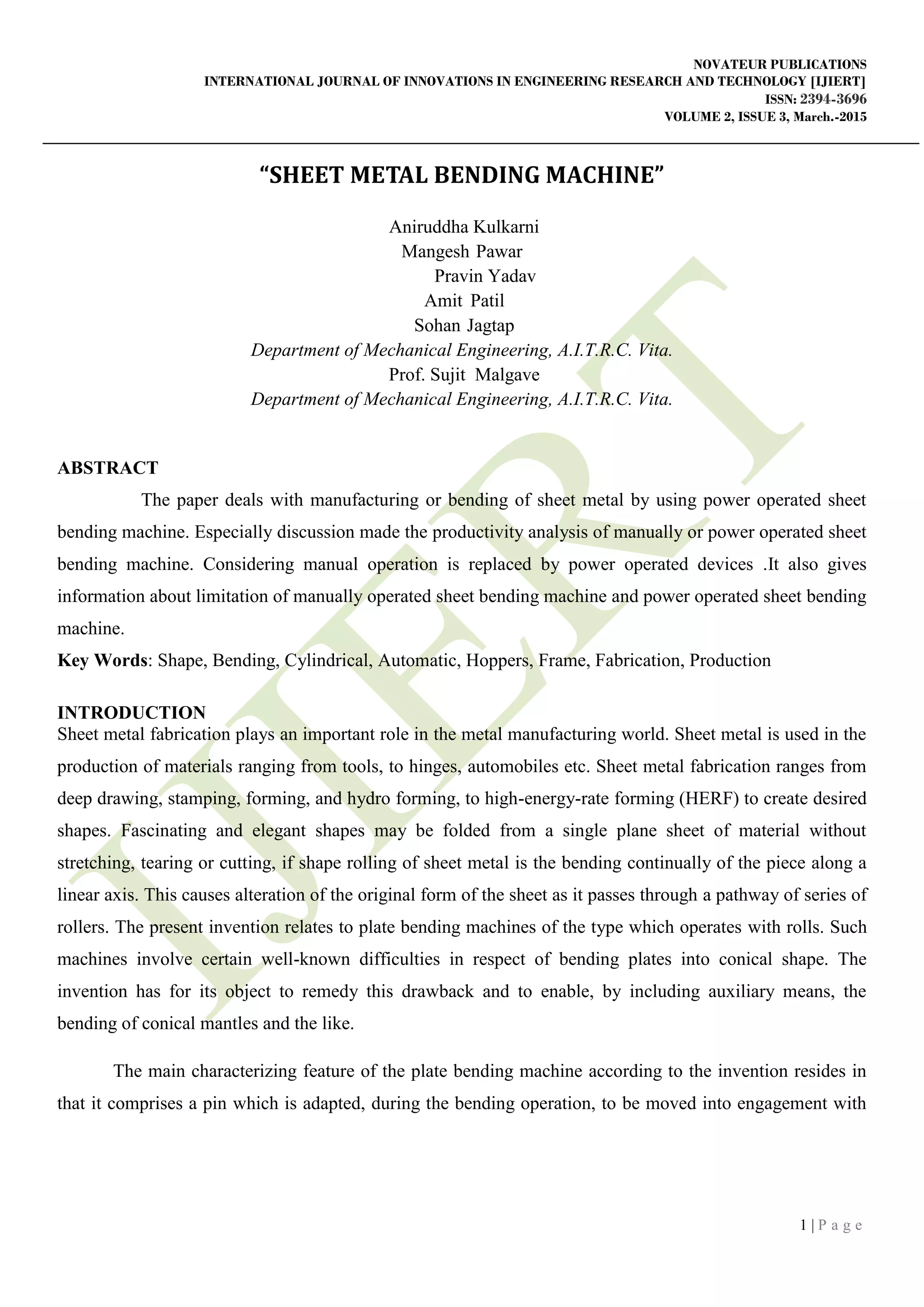 SHEET METAL BENDING MACHINE | PDF