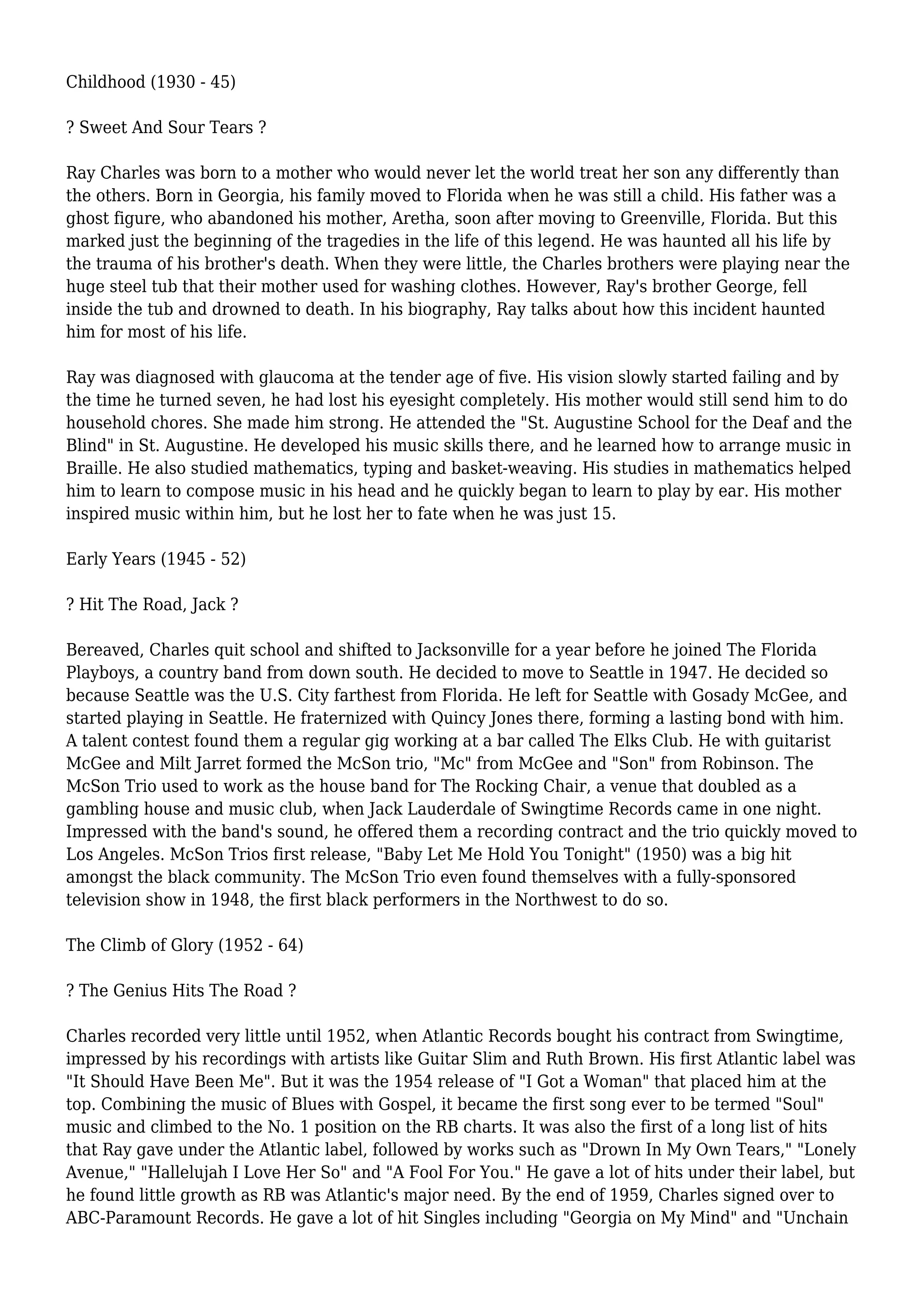 Biography of Ray Charles | PDF