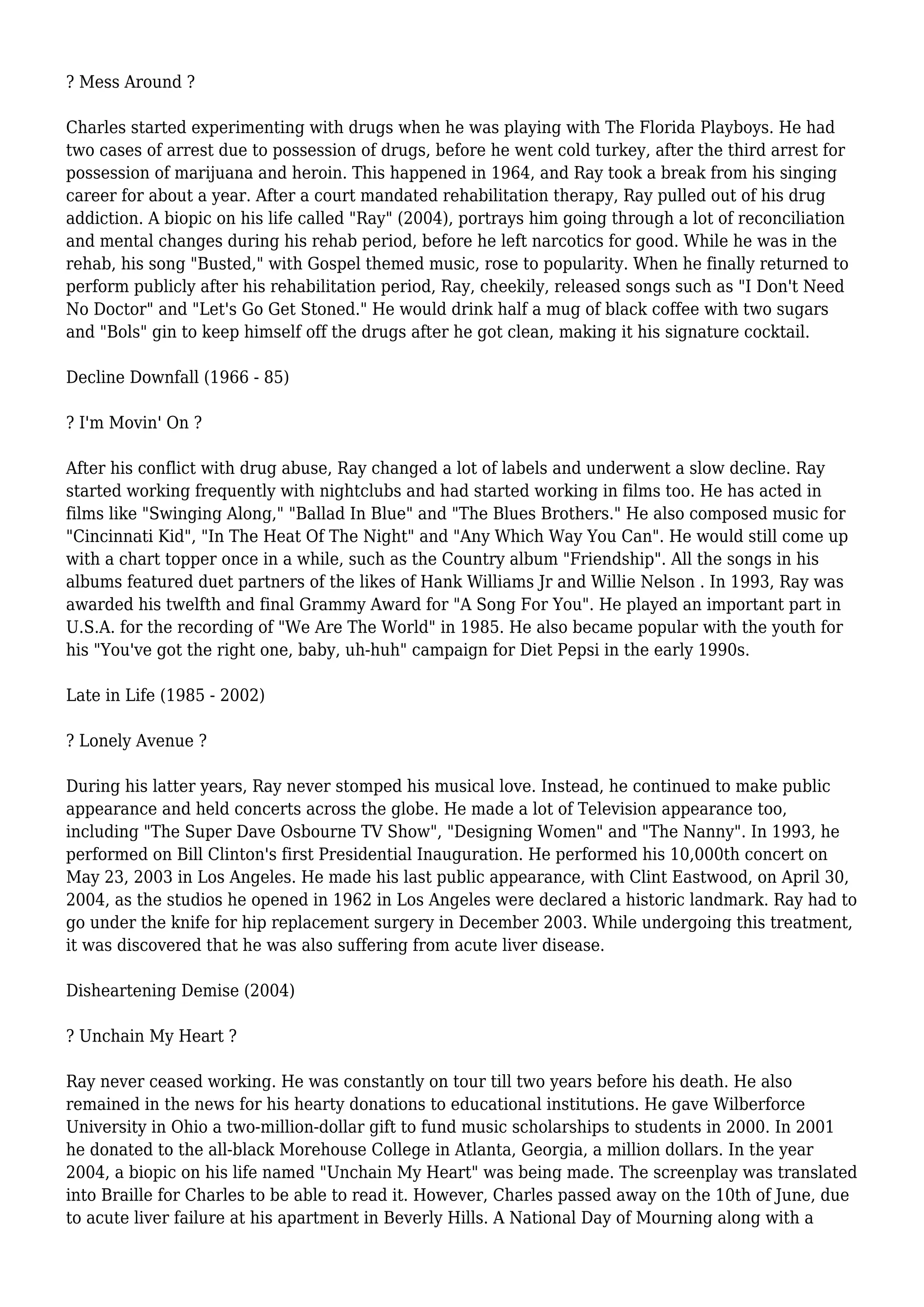 Biography of Ray Charles | PDF