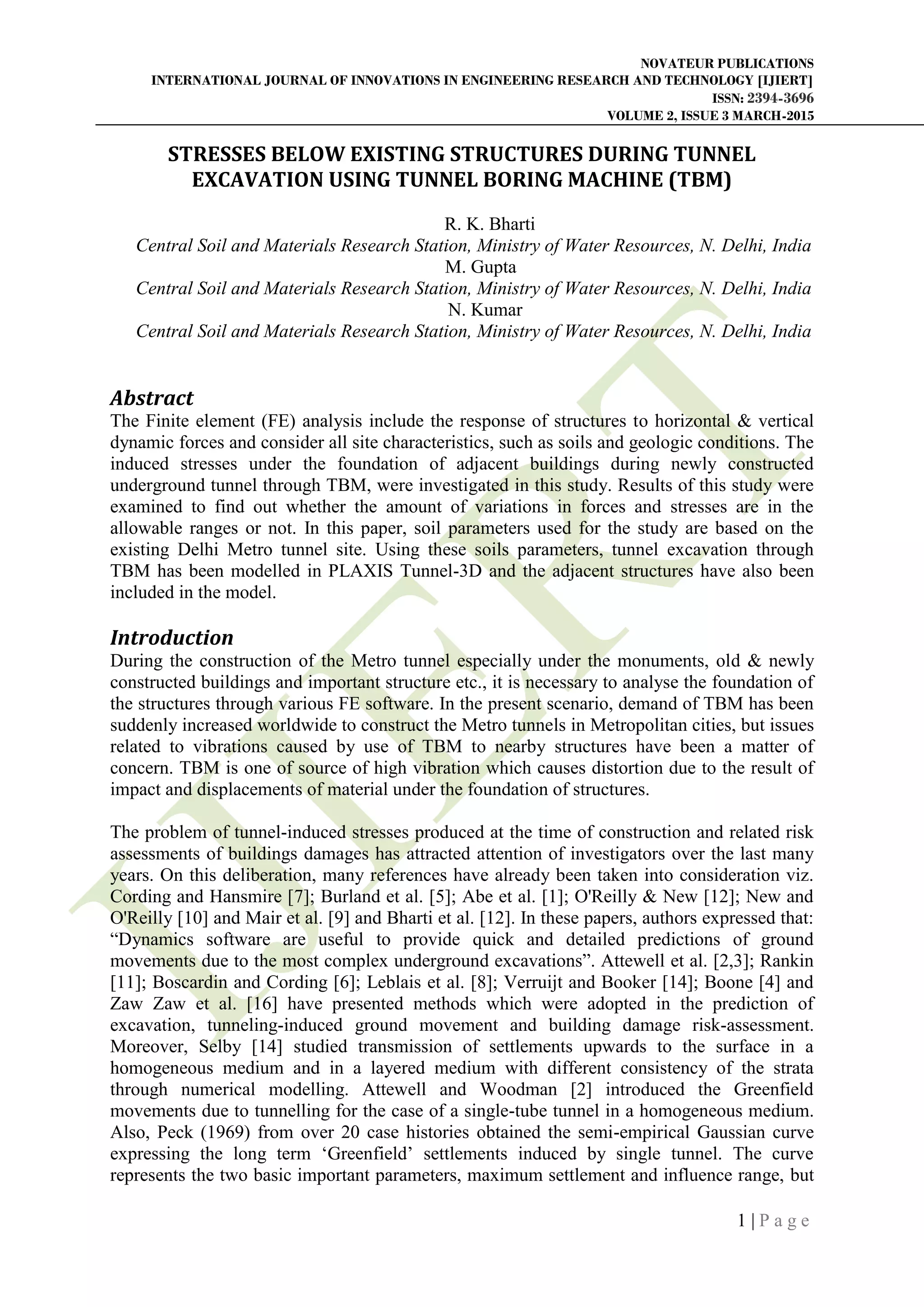 STRESSES BELOW EXISTING STRUCTURES DURING TUNNEL EXCAVATION USING ...